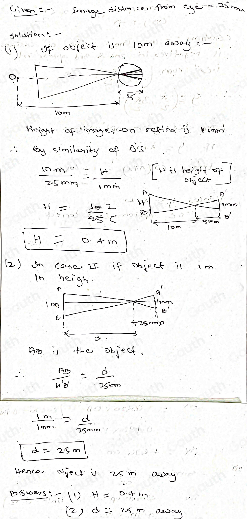 Solved: The diagram below shows how similar triangles relate to human ...