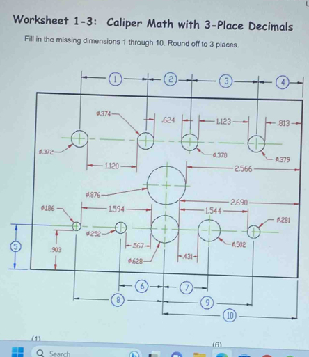 Solved: Worksheet 1-3: Caliper Math with 3 -Place Decimals Fill in the ... Solved: Worksheet 1-3: Caliper Math with 3 -Place Decimals Fill in the ...