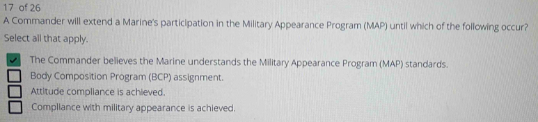 Solved: of 26 A Commander will extend a Marine's participation in the ...