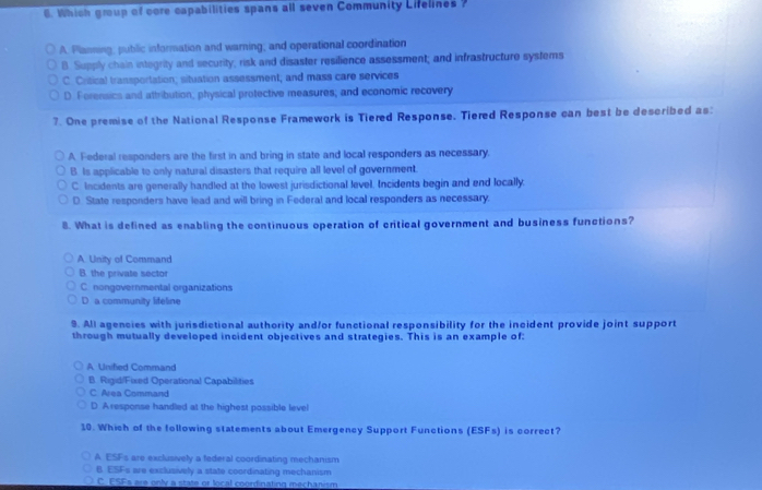 Solved: Which group of core capabilities spans all seven Community ...