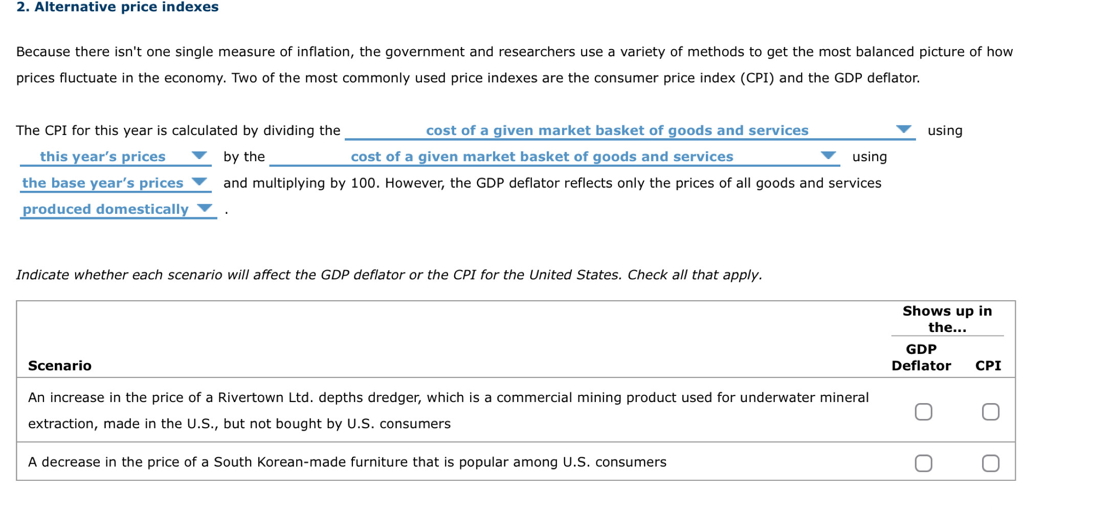 Solved: Alternative price indexes Because there isn't one single ...