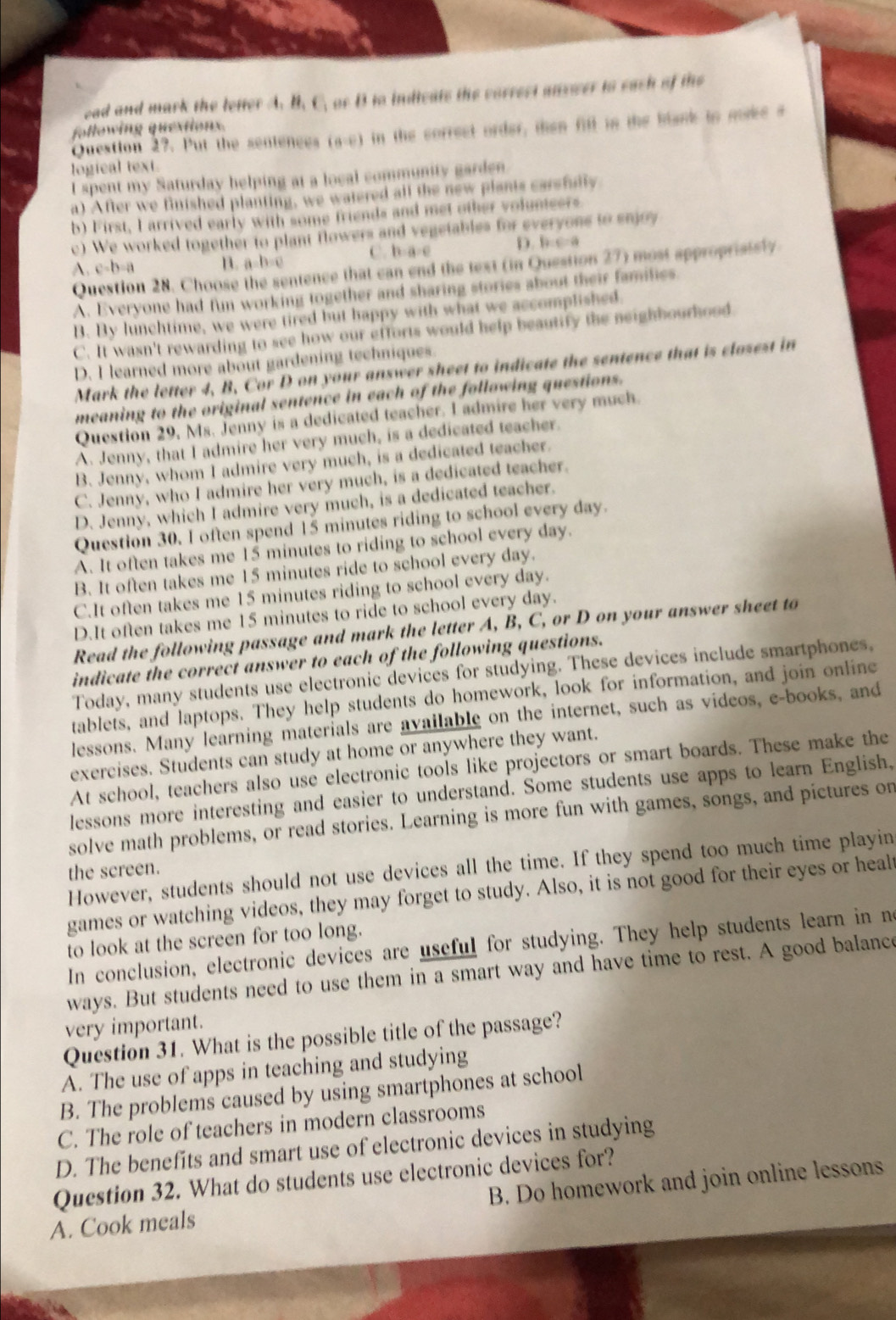 Giải quyết:ead and mark the letter A. B. C. or B to indicats the ...
