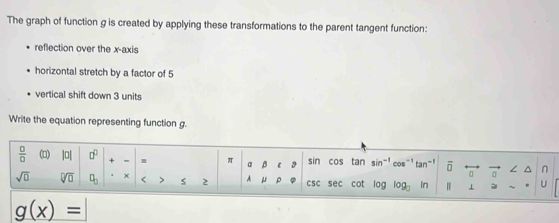 The graph of function g is created by applying these transformations to ...