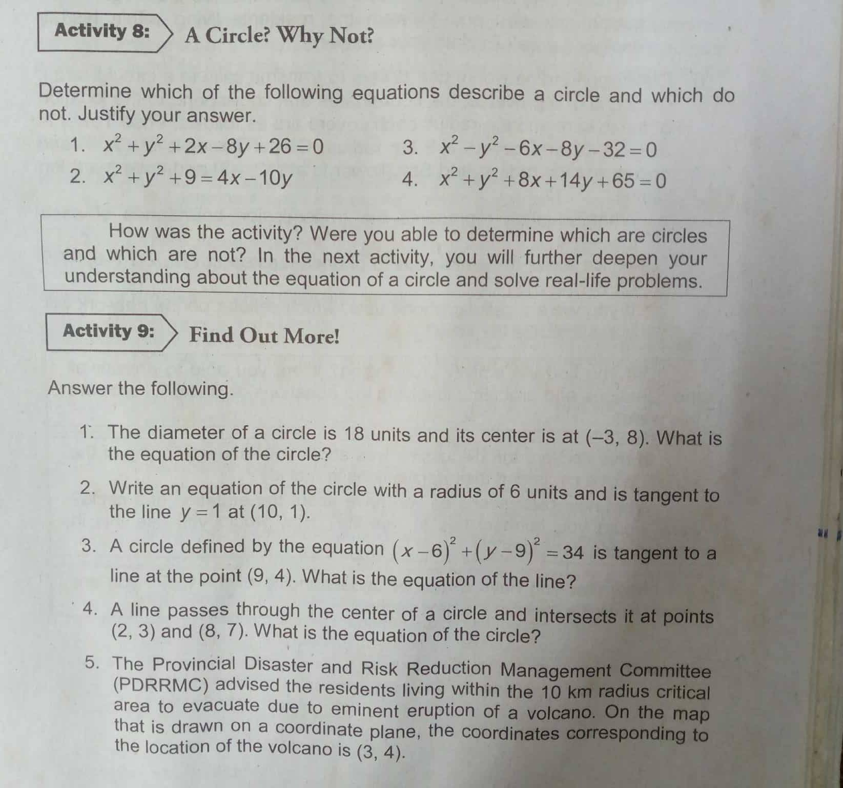 Solved: Activity 8: A Circle? Why Not? Determine which of the following ...