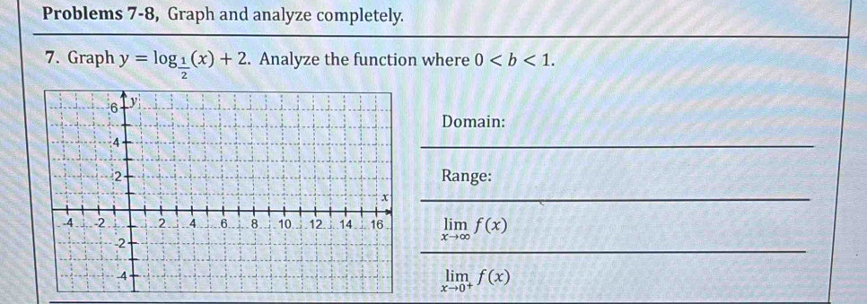 Solved: Problems 7-8, Graph and analyze completely. 7. Graph y=log _ 1/ ...