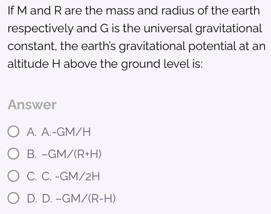 Solved: If M and R are the mass and radius of the earth respectively ...