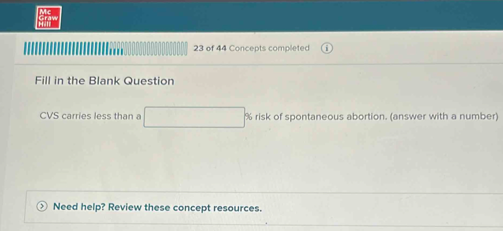 Solved: Mc Graw Hill 23 of 44 Concepts completed Fill in the Blank ...