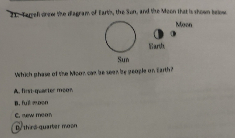 Solved: Terrell drew the diagram of Earth, the Sun, and the Moon that ...