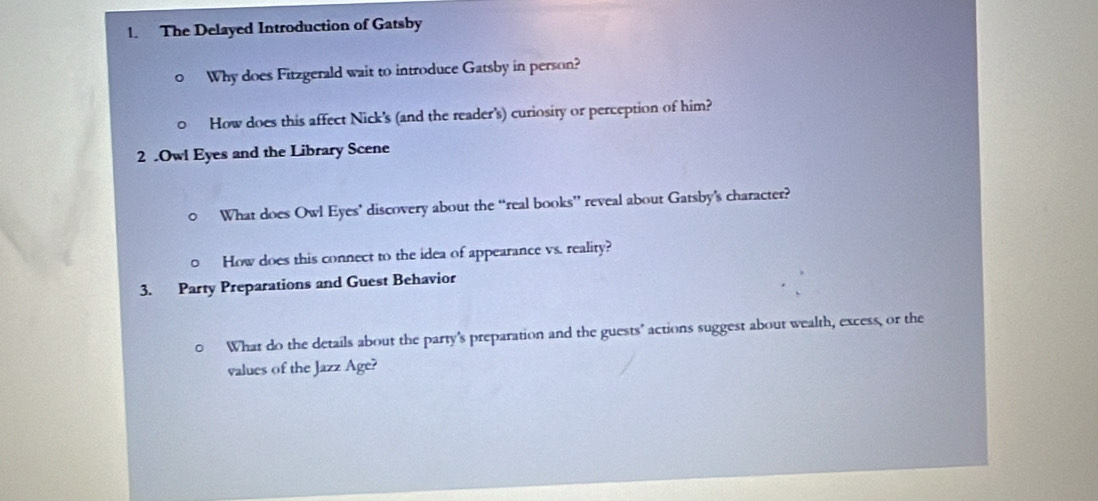 Solved: The Delayed Introduction of Gatsby Why does Fitzgerald wait to ...