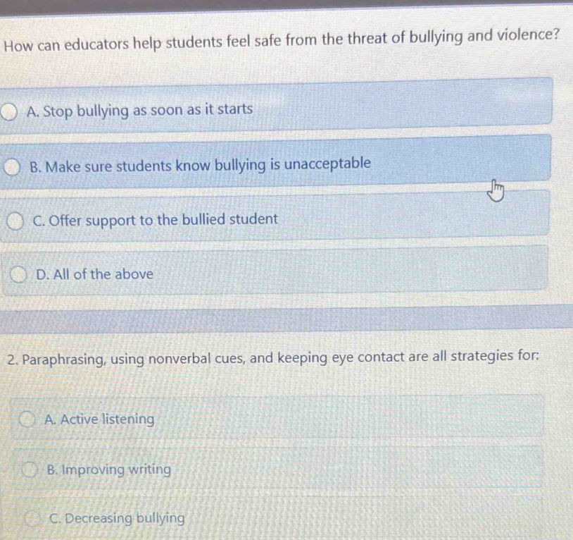 Solved: How can educators help students feel safe from the threat of ...