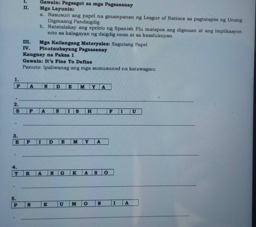 Solved: Gawain: Pagsagot sa mga Pagsasanay II. Mga Layunin: a. Nasusuri ...