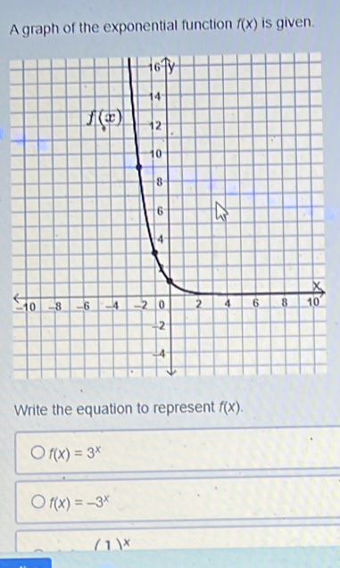 Solved: A graph of the exponential function f(x) is given. - Write the equation to represent f(x ...