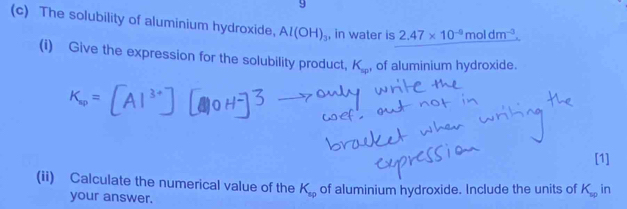 Solved: 9 (c) The solubility of aluminium hydroxide, Al(OH)_3 , in ...