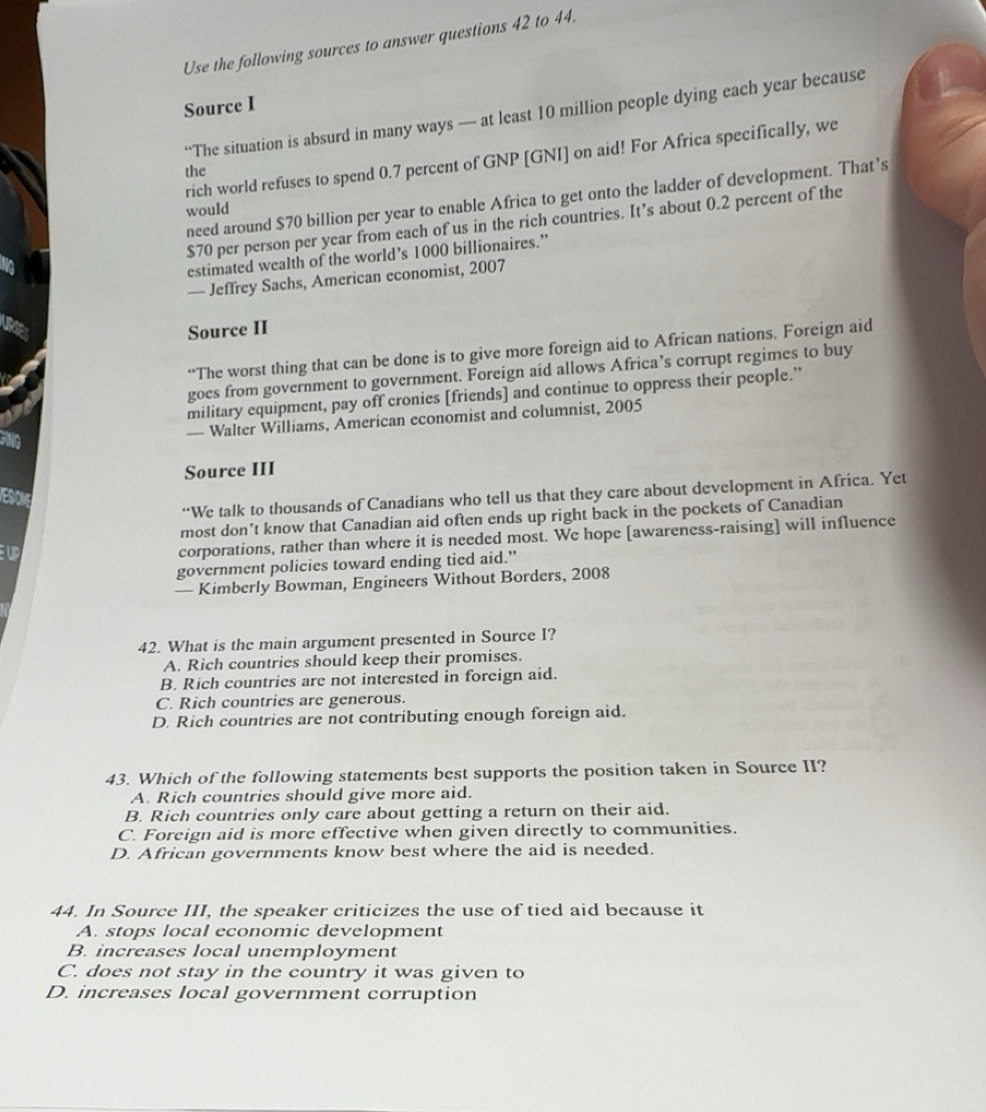 Solved: Use the following sources to answer questions 42 to 44. Source ...