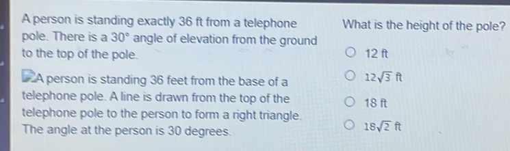 Solved: A person is standing exactly 36 ft from a telephone What is the ...