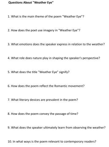 Solved: Questions About "Weather Eye" 1. What is the main theme of the ...