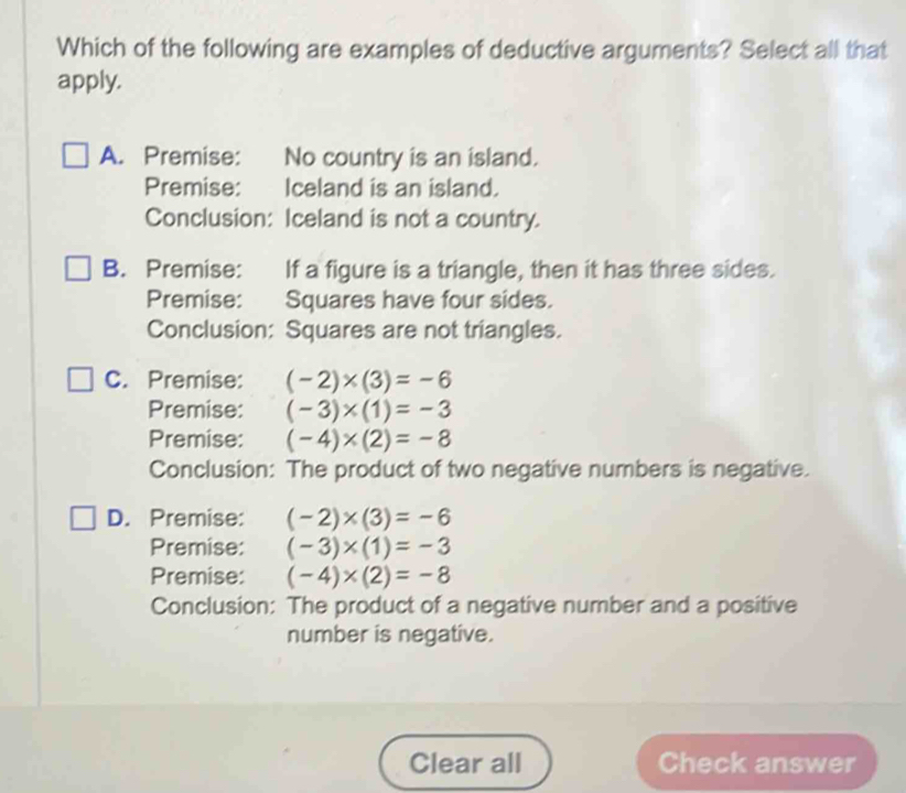 Solved: Which of the following are examples of deductive arguments ...
