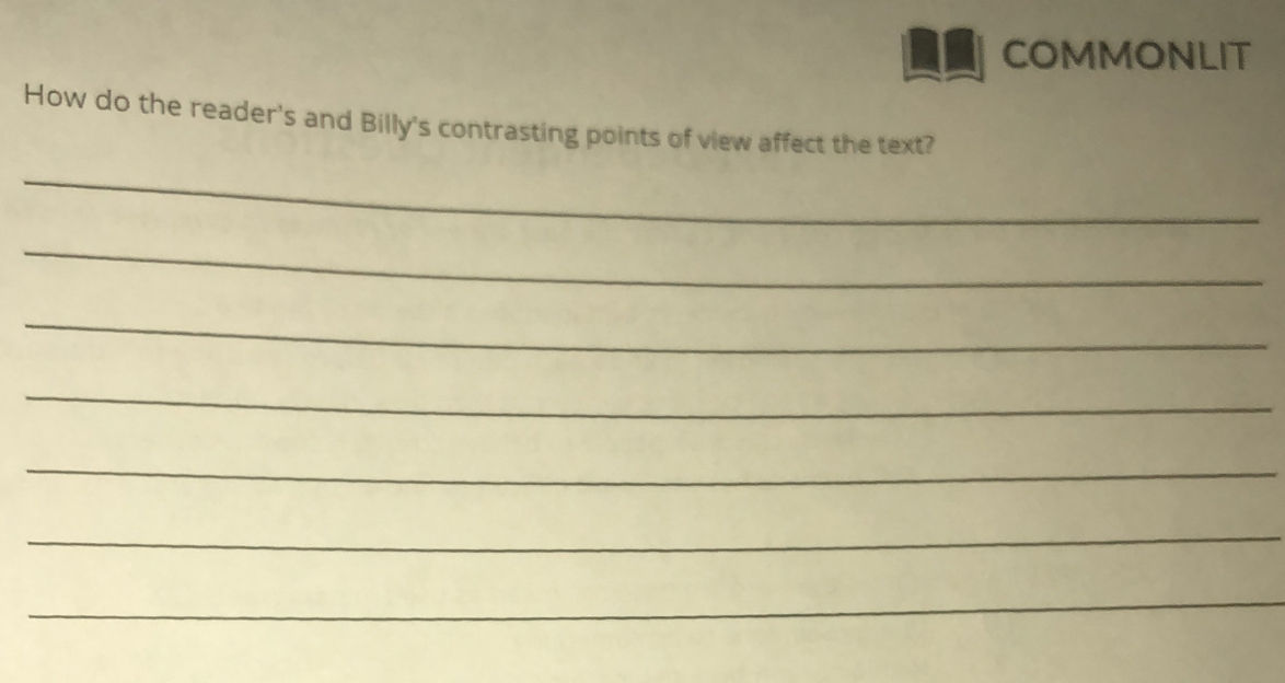 Solved: COMMONLIT How do the reader's and Billy's contrasting points of ...