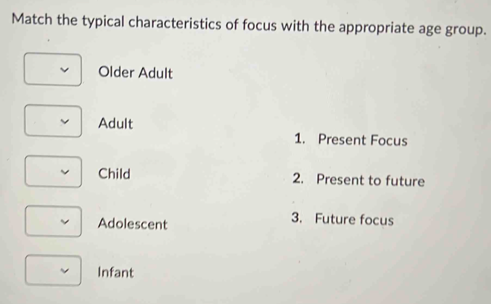 Solved: Match the typical characteristics of focus with the appropriate ...