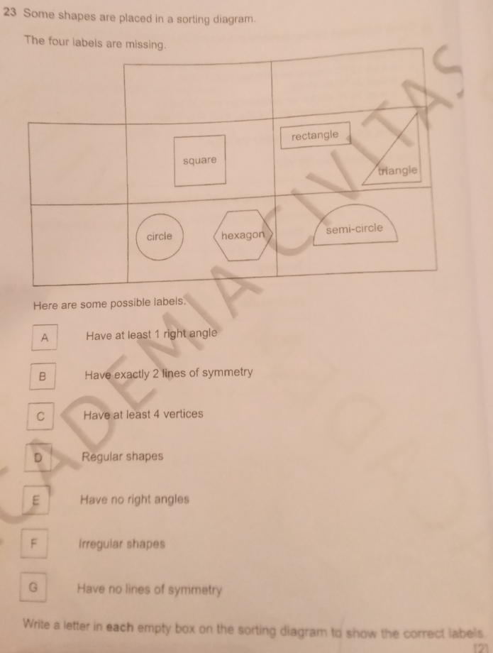 Solved: Some shapes are placed in a sorting diagram. Here are some ...