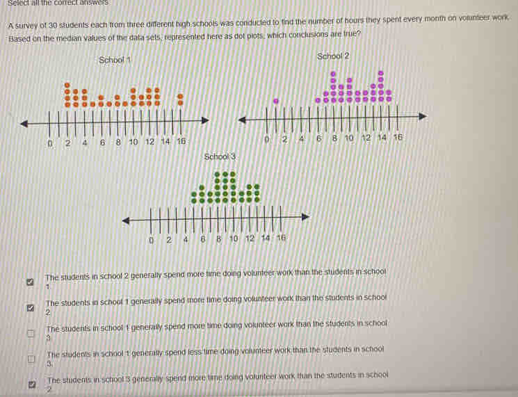 Select all the correct answers A survey of 30 students each from three ...
