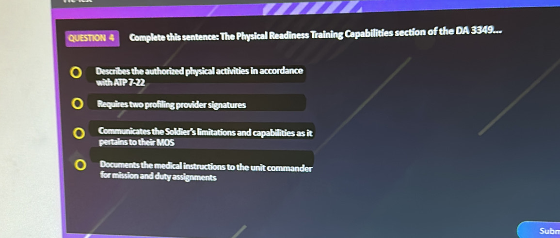 Solved: Complete this sentence: The Physical Readiness Training ...