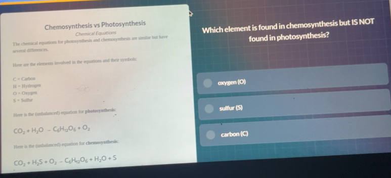 Solved: Chemosynthesis vs Photosynthesis The chemical equations for ...