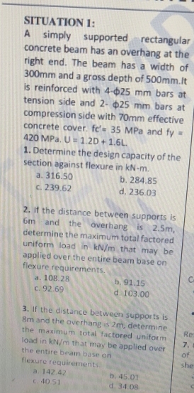 Solved: SITUATION 1: A simply supported rectangular concrete beam has ...