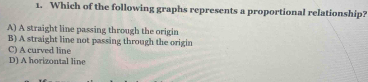 Solved: Which of the following graphs represents a proportional ...