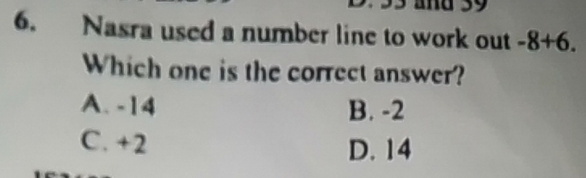 Solved: Nasra used a number line to work out -8+6. Which one is the ...