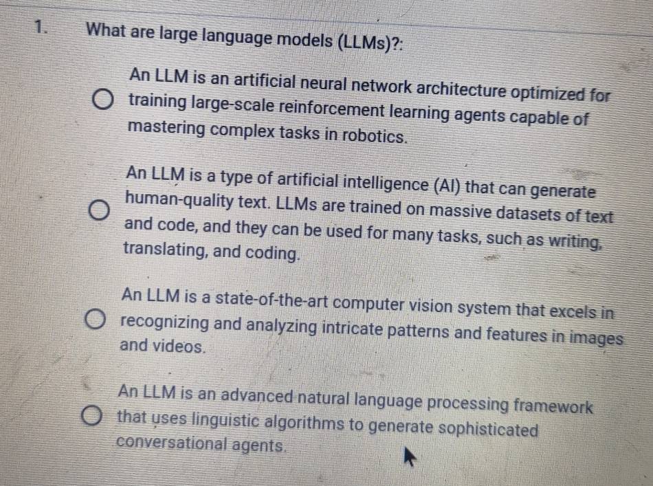 Solved: What are large language models (LLMs)?: An LLM is an artificial ...
