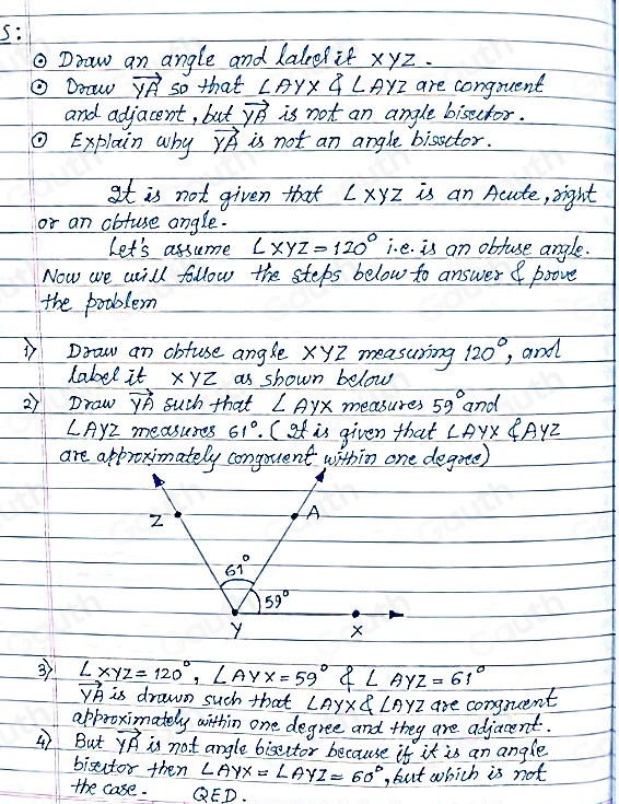 Solved: Draw an angle and label it ∠XYZ. (4 points) Draw vector YA so ...