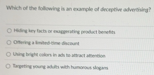 Solved: Which of the following is an example of deceptive advertising ...