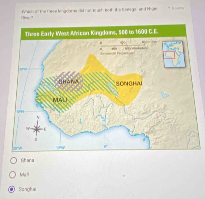 Solved: Which of the three kingdoms did not touch both the Senegal and ...