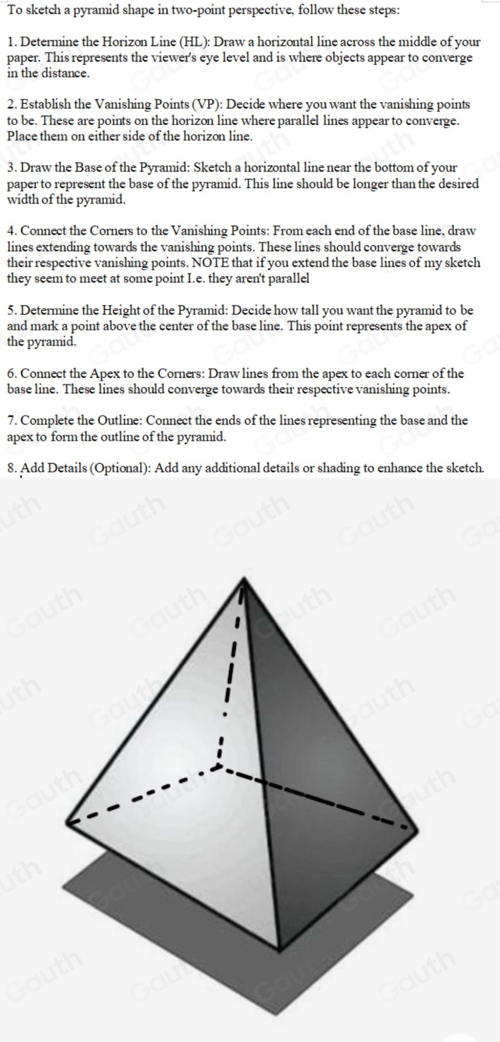 Solved: Your boss would like you to sketch a pyramid shape in two-point ...