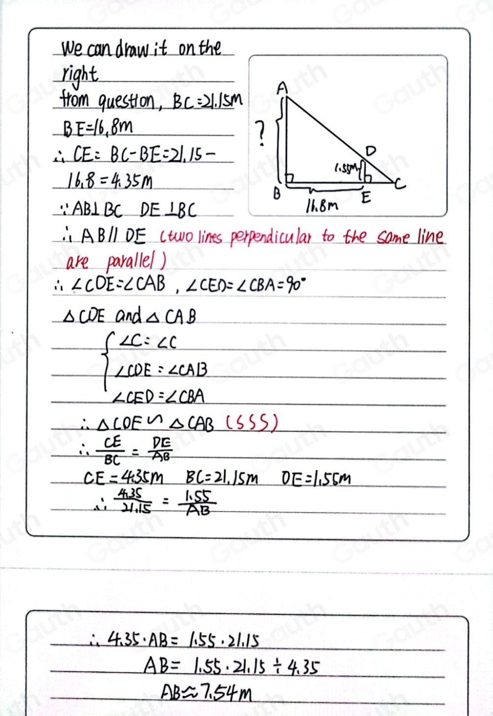Solved: Travis is 1.55 meters tall. At 10 a.m., he measures the length ...