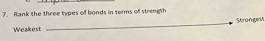 Solved: Rank the three types of bonds in terms of strength Strongest ...