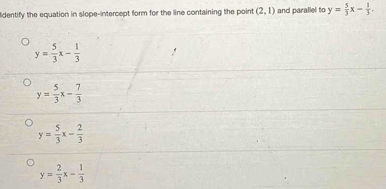 Solved: ldentify the equation in slope-intercept form for the line ...