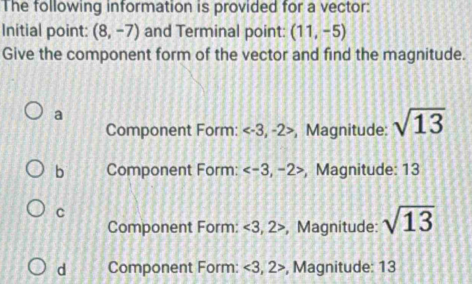 Solved: The following information is provided for a vector: Initial ...
