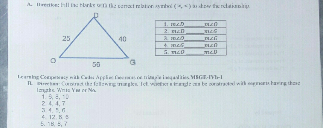Solved: Direction: Fill the blanks with the correct relation symbol ...