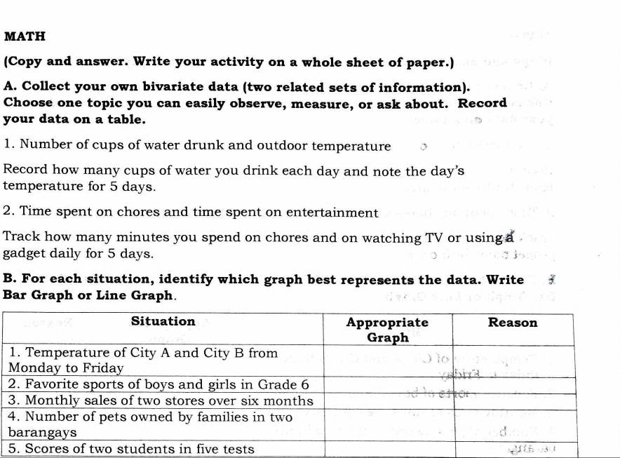 Solved: MATH (Copy and answer. Write your activity on a whole sheet of ...