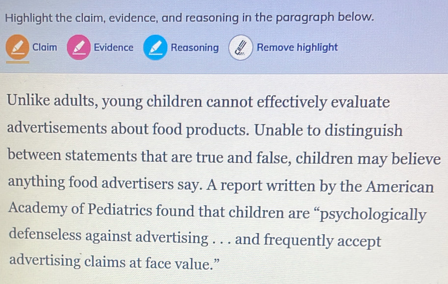 Solved: Highlight the claim, evidence, and reasoning in the paragraph ...