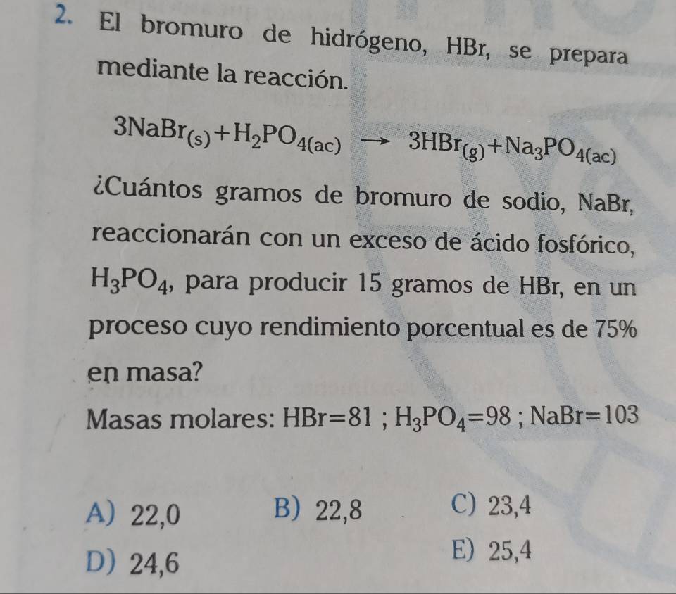 Resuelto:El bromuro de hidrógeno, HBr, se prepara mediante la reacción ...