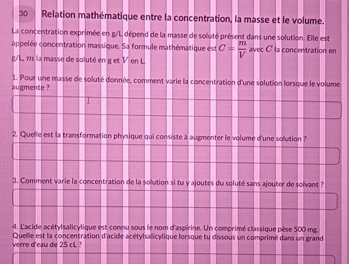 Résolu :Relation mathématique entre la concentration, la masse et le volume. La concentration exp
