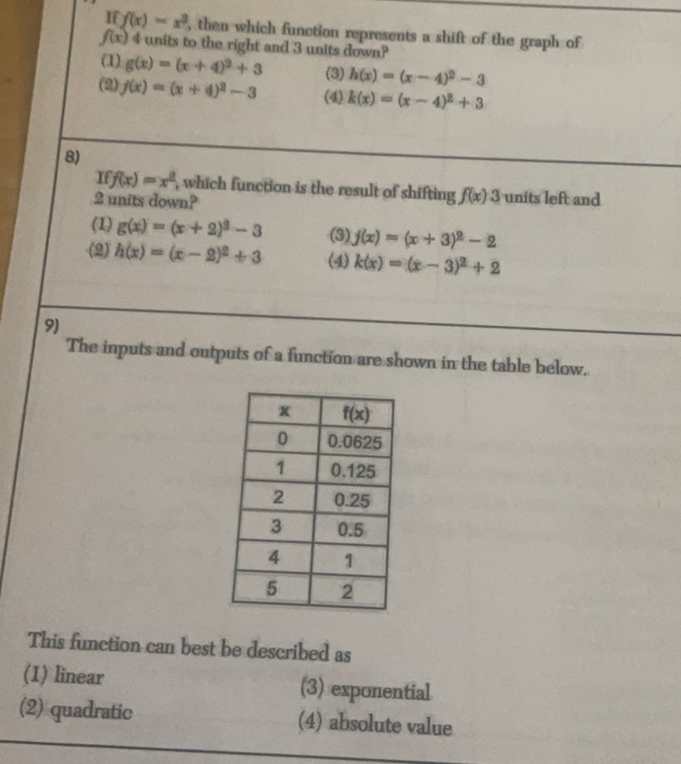 Solved: If f(x)=x^2 , then which function represents a shift of the ...