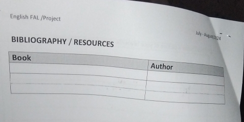 Solved: English FAL /Project Voy - Auqusra 2 4 BIBLIOGRAPHY / RESOURCES ...