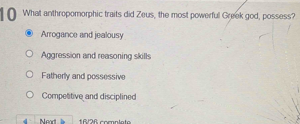 Solved: What anthropomorphic traits did Zeus, the most powerful Greek ...