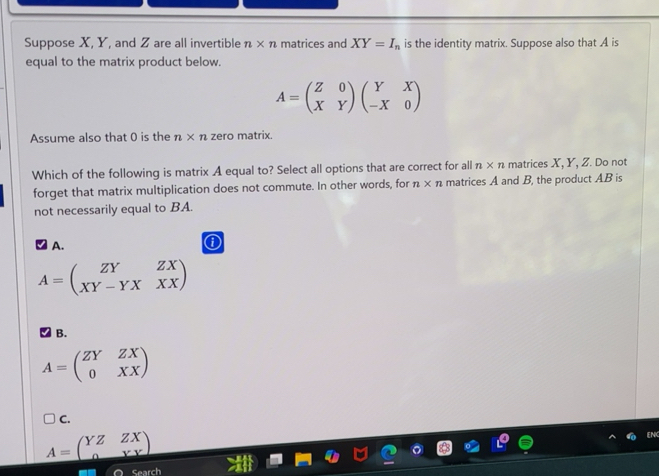 Solved: Suppose X, Y, and Z are all invertible n* n matrices and XY=I_n is the identity matrix ...