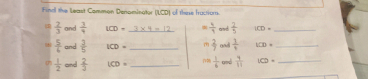 Solved: Find the Least Common Denominator (LCD) of these fractions. 5 2 ...