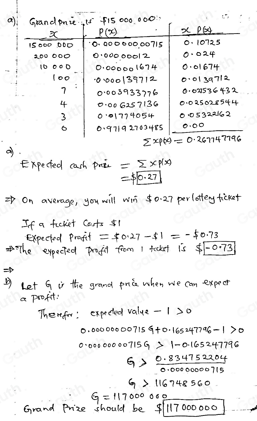 Solved: For a multistate lottery, the following probability ...